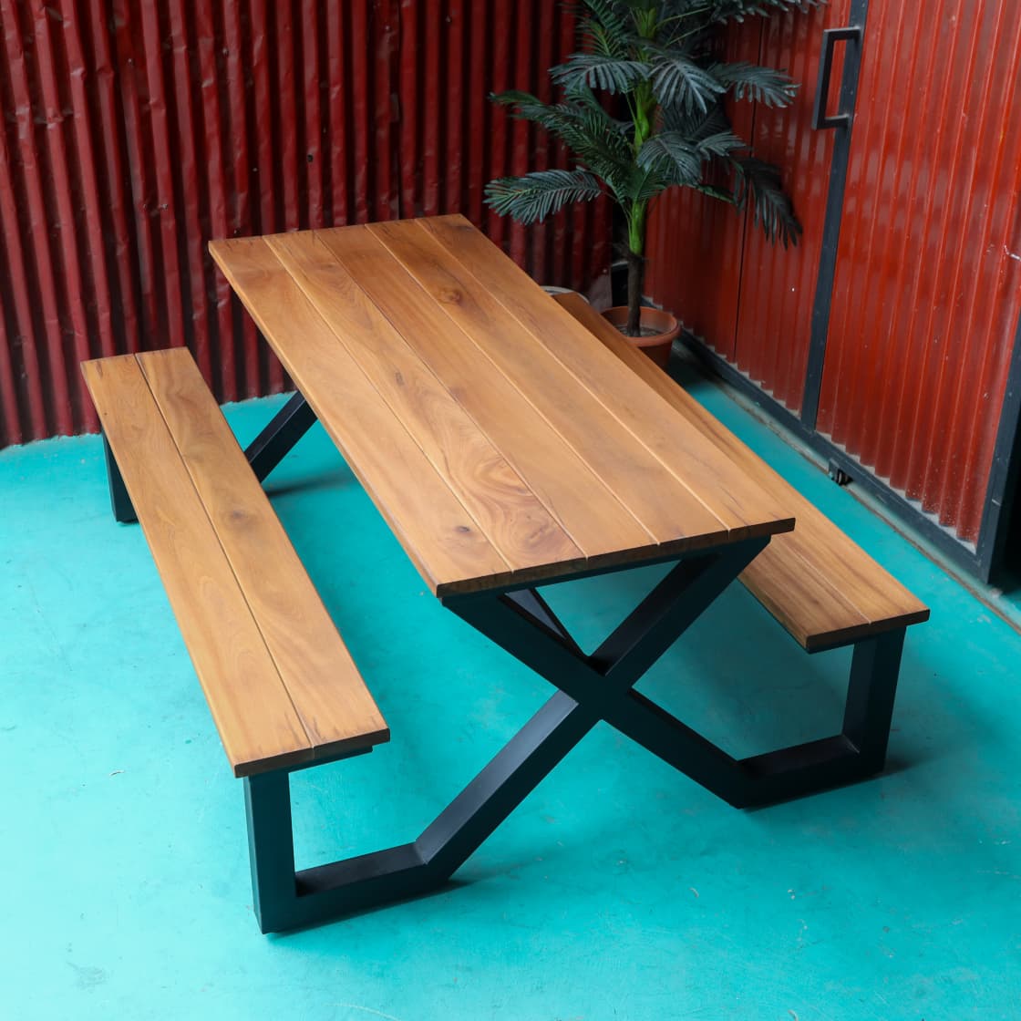 Prayush Outdoor Picnic Table – Handmade Agrath Wood & Metal, Made in Nepal