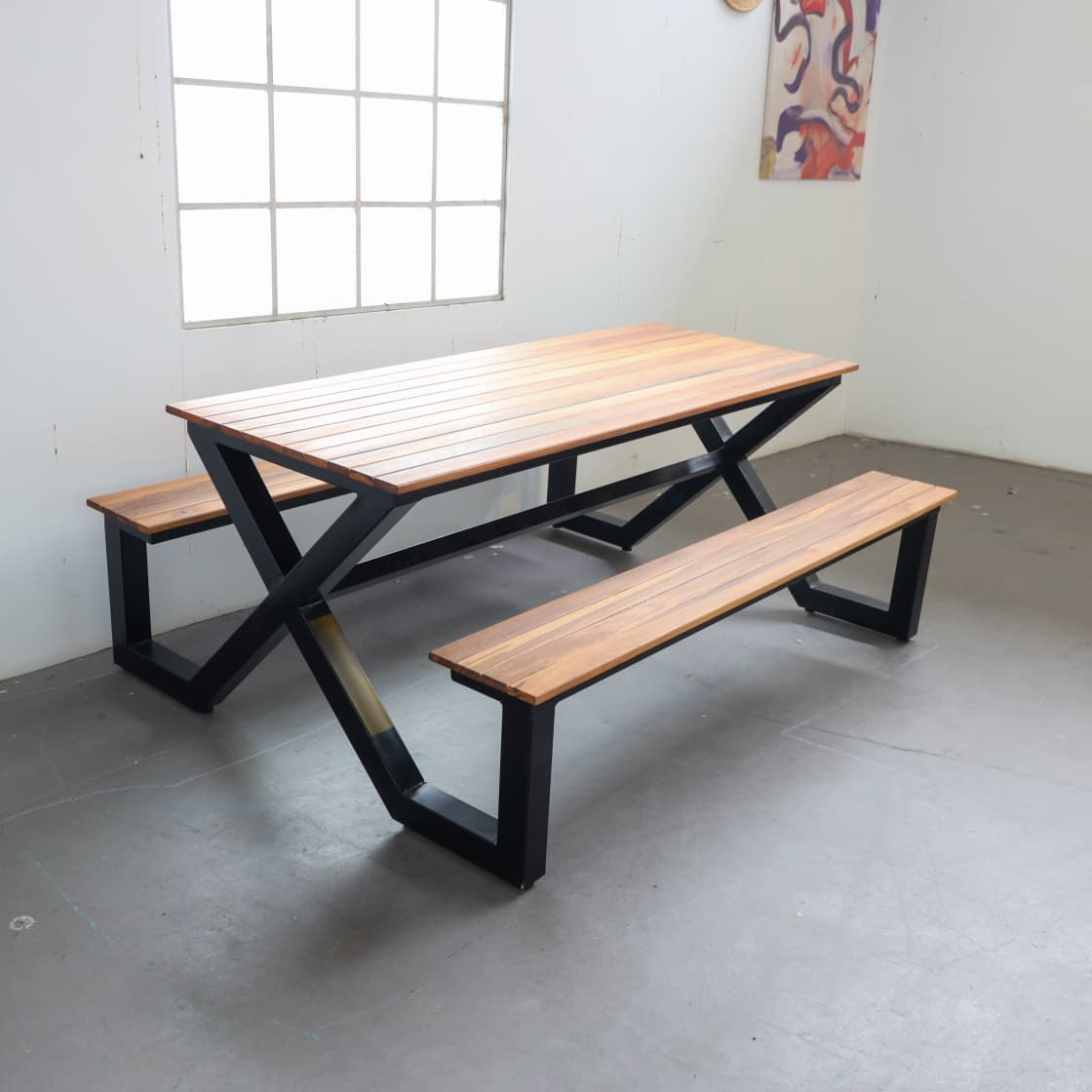 Prayush Outdoor Picnic Table – Handmade Agrath Wood & Metal, Made in Nepal