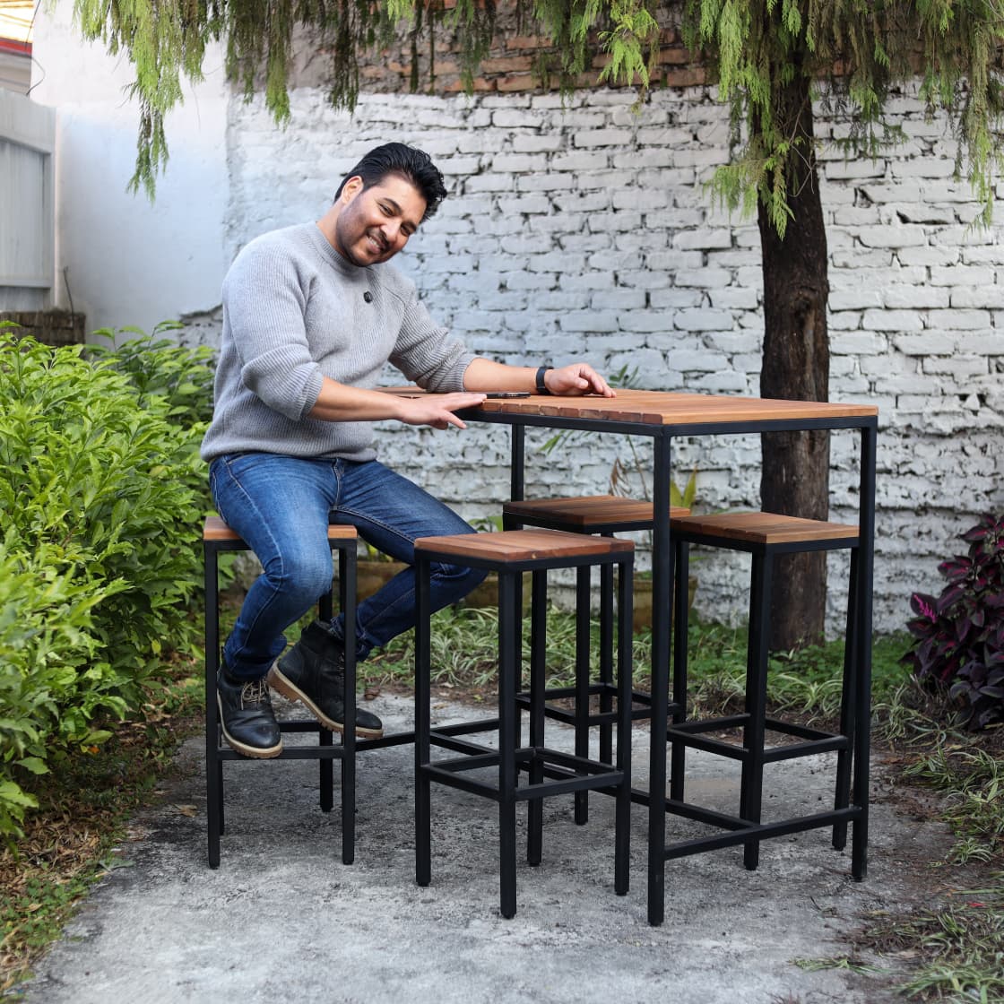 Tom Bar Stool – Agrath Wood & Metal Bar Chair | Outdoor Danish Wax Finish